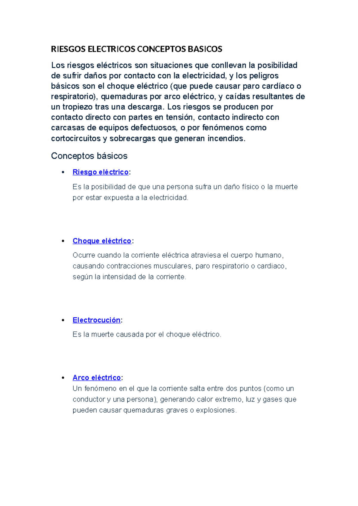 RIESGOS ELÉCTRICOS: CONCEPTOS BÁSICOS Y PREVENCIÓN - Studocu