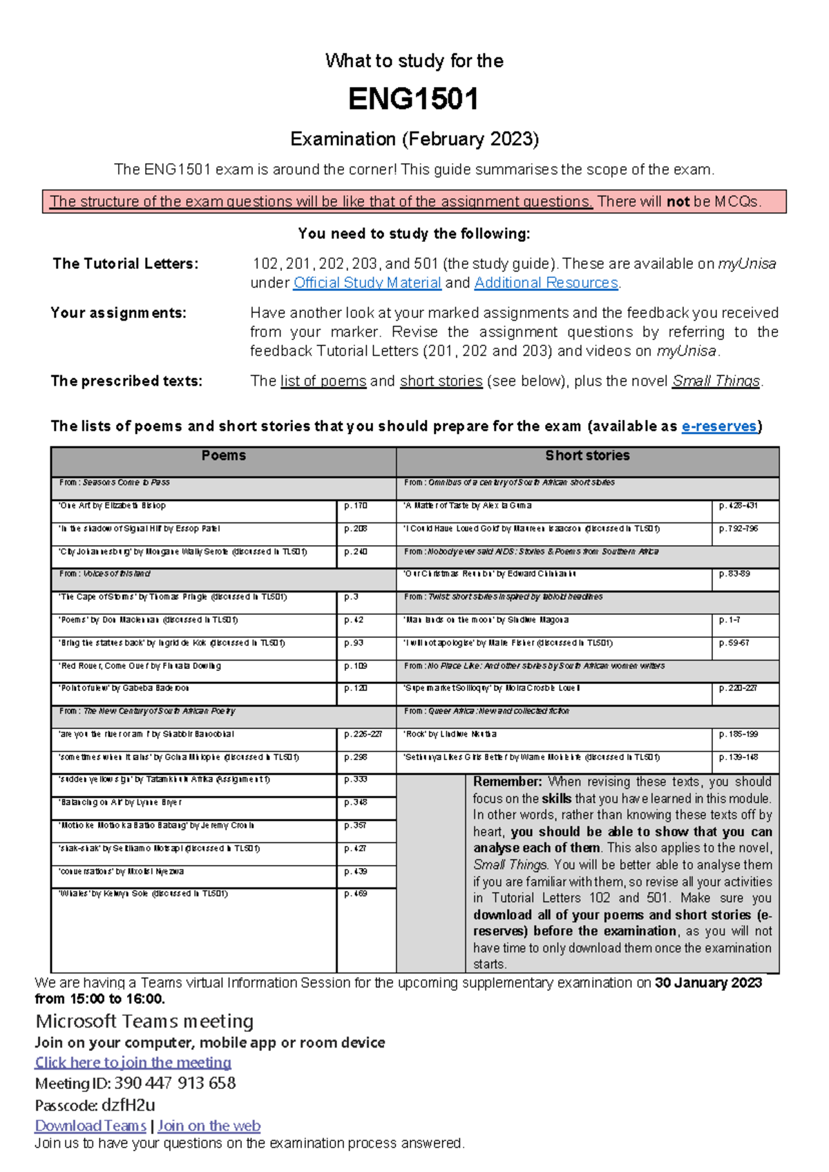 ENG1501 Final Exam Study Guide: Key Readings and Resources (Feb 2023) - Studocu