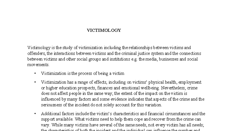 Victimology Notes-3: Balancing Victims' Needs with Rights - Studocu