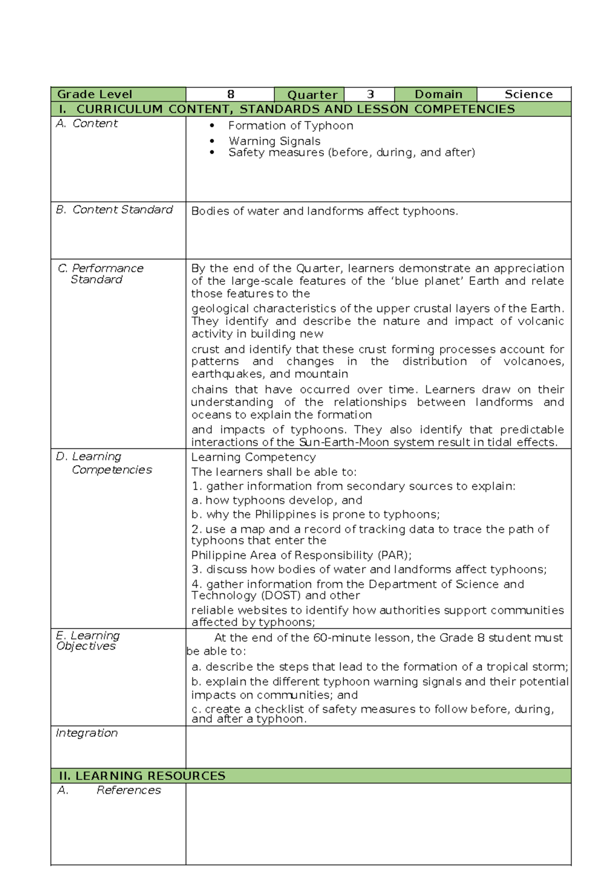 Final DLP Grade 8 Science: Understanding Typhoon Formation and Safety ...