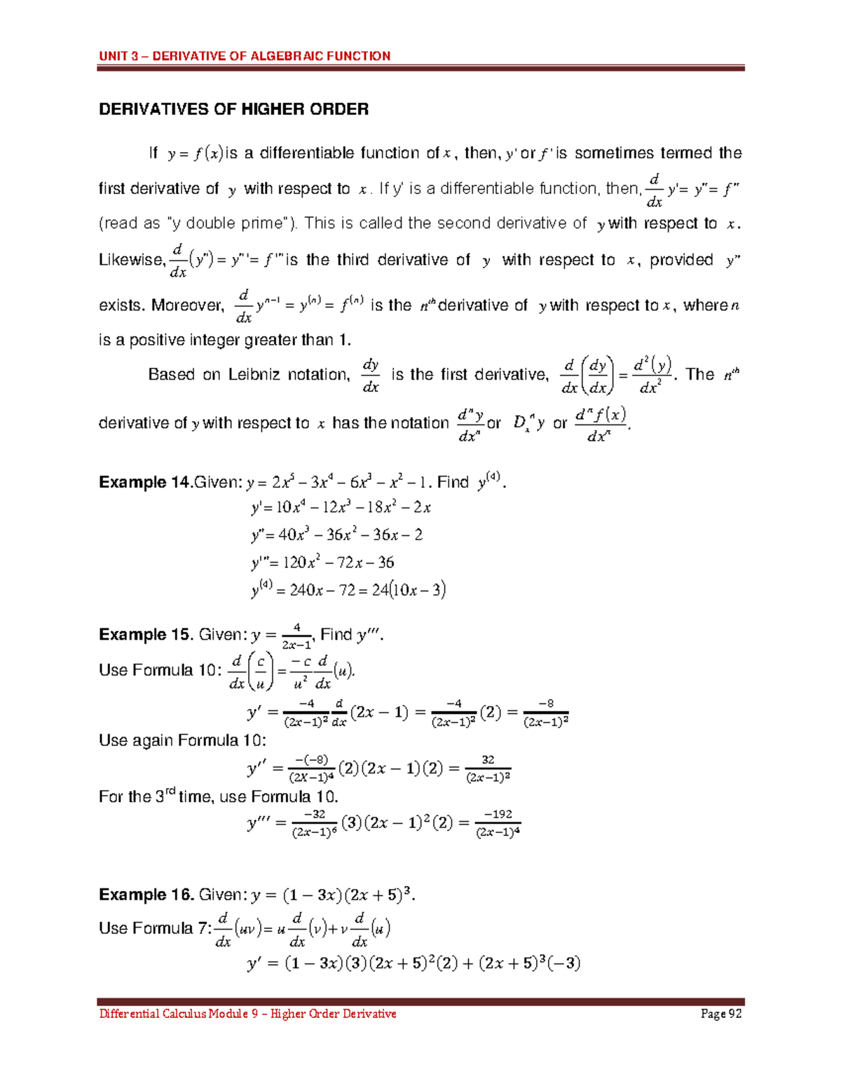 UNIT 3 Module 9 - Derivatives OF Higher Order - DERIVATIVES OF HIGHER ...