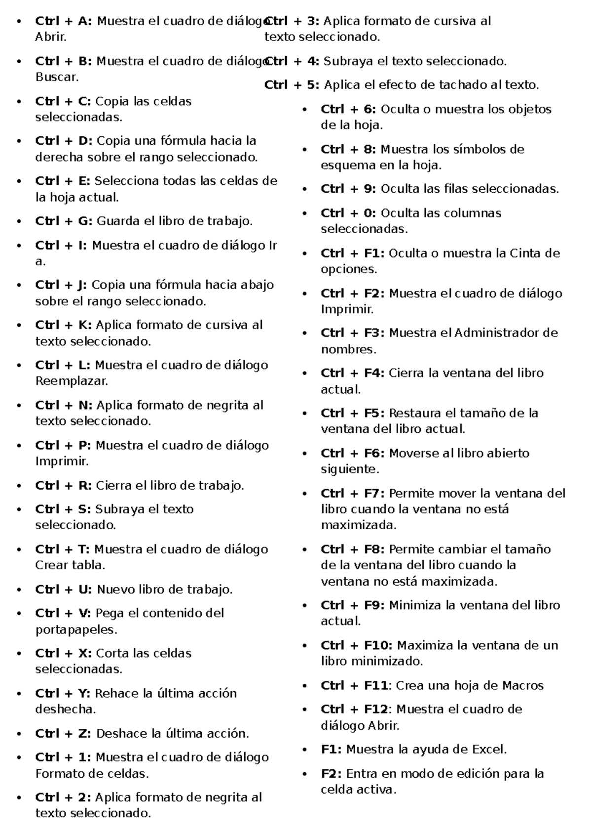 Comandos de Excel: Atajos de Teclado y Funciones Útiles - Studocu