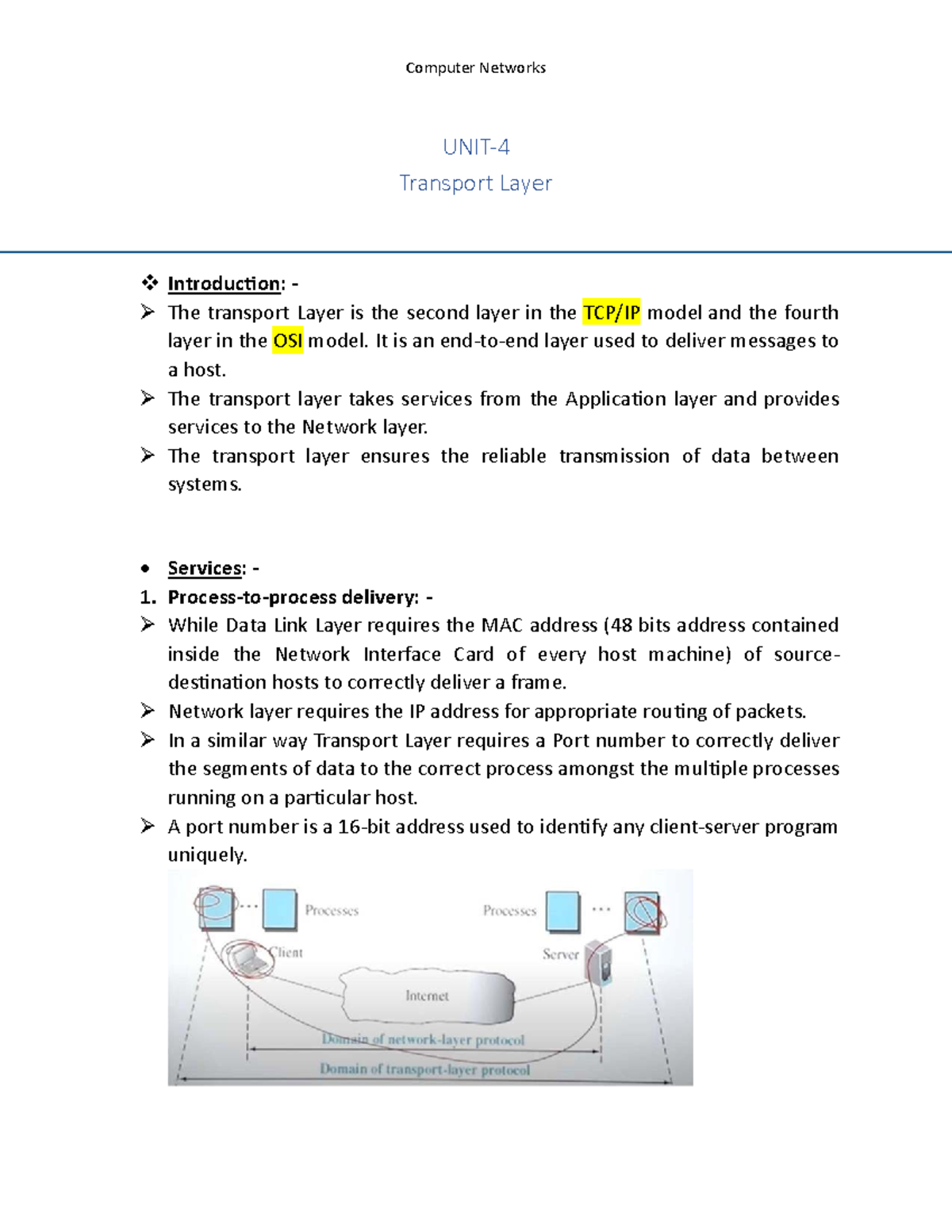 CNS - 2019 Transport Layer Overview and Key Concepts - Studocu