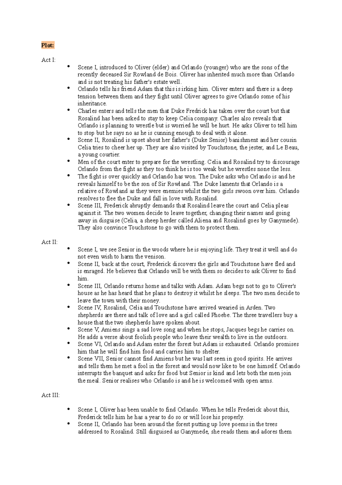 AS 202 - Scene-by-Scene Summary of Shakespeare's As You Like It - Studocu