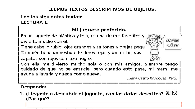 LEEMOS TEXTOS DESCRIPTIVOS DE OBJETOS - Anexo COM - Studocu