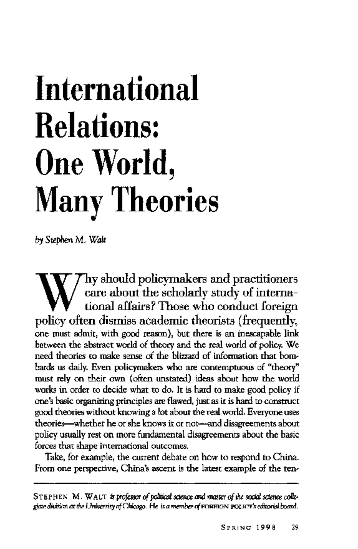 International Relations: Theories and Perspectives (IR 101) - Studocu