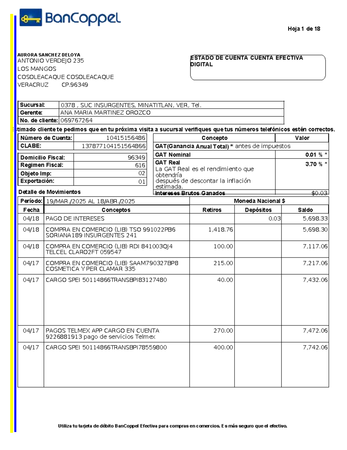 Estado de Cuenta Efectiva Digital - Bancoppel (19/MAR/2025 - 18/ABR ...
