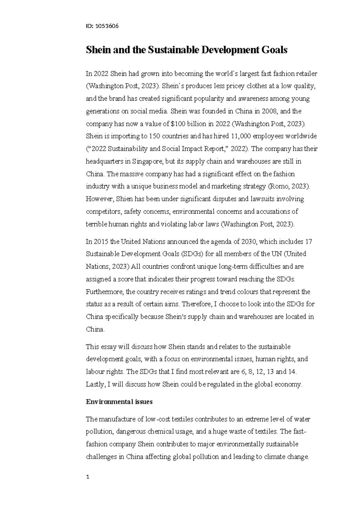 Essay - Shein's Impact on Sustainable Development Goals (SDGs) - Studocu