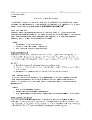 Biology Review Sheet: Chapter 21 - Protists and Fungi - Studocu