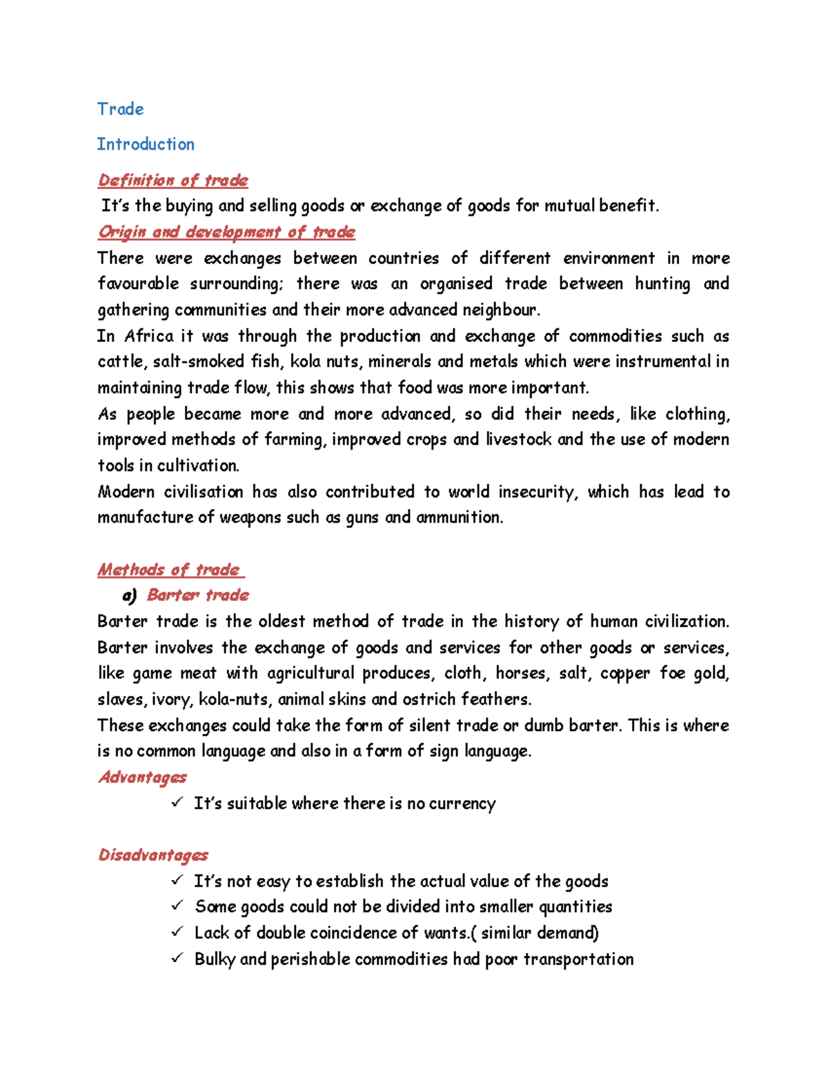 History F2 Class Notes on Trade and Its Development - Studocu