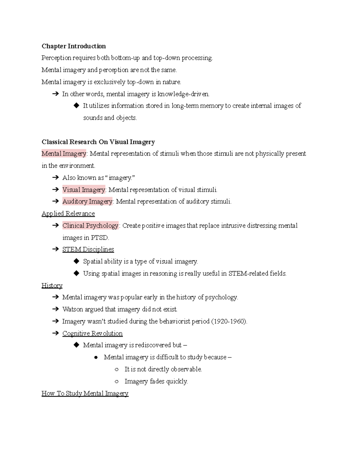 Chapter 7 Notes - Understanding Mental Imagery & Cognitive Maps - Studocu