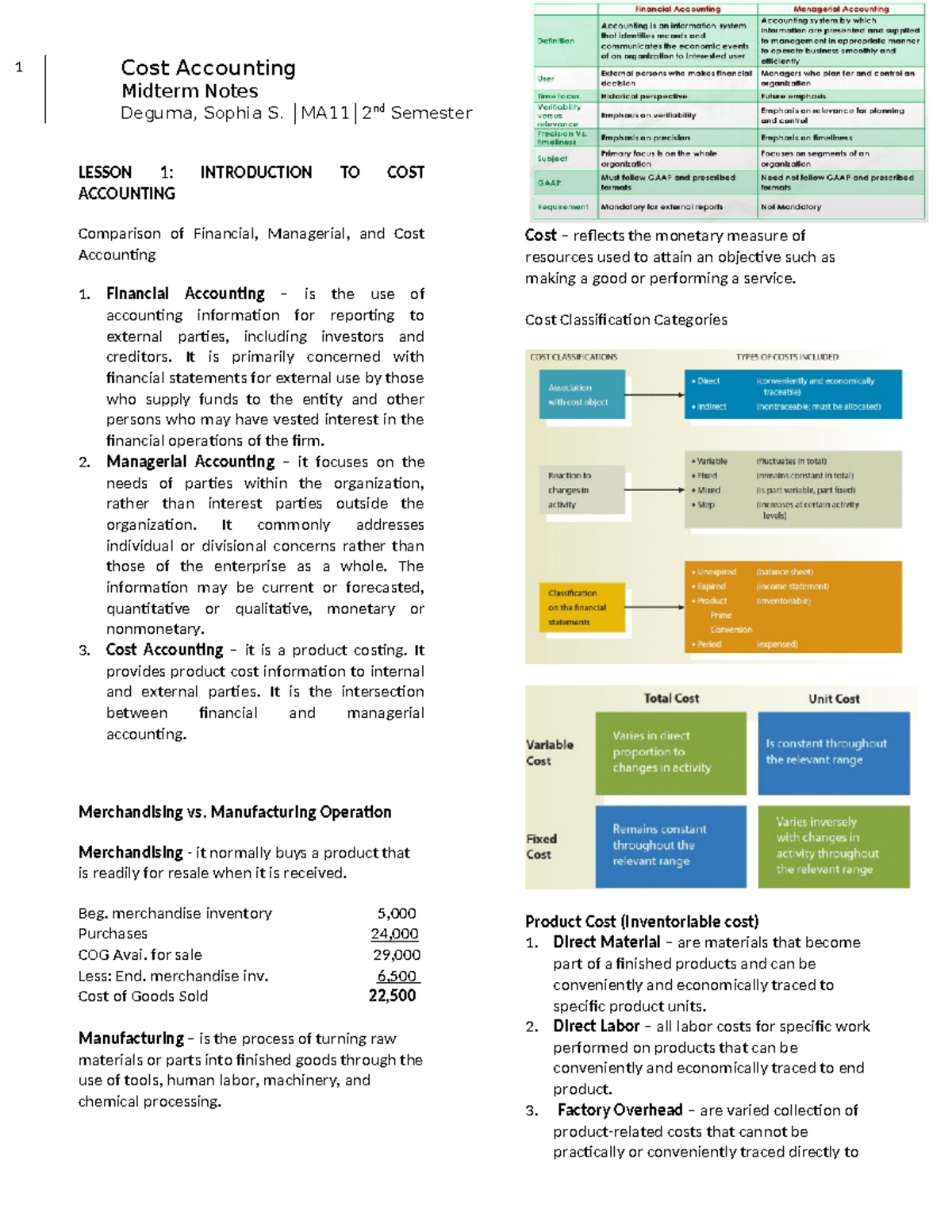 COST 101 Midterm Notes: Introduction to Cost Accounting Concepts - Studocu