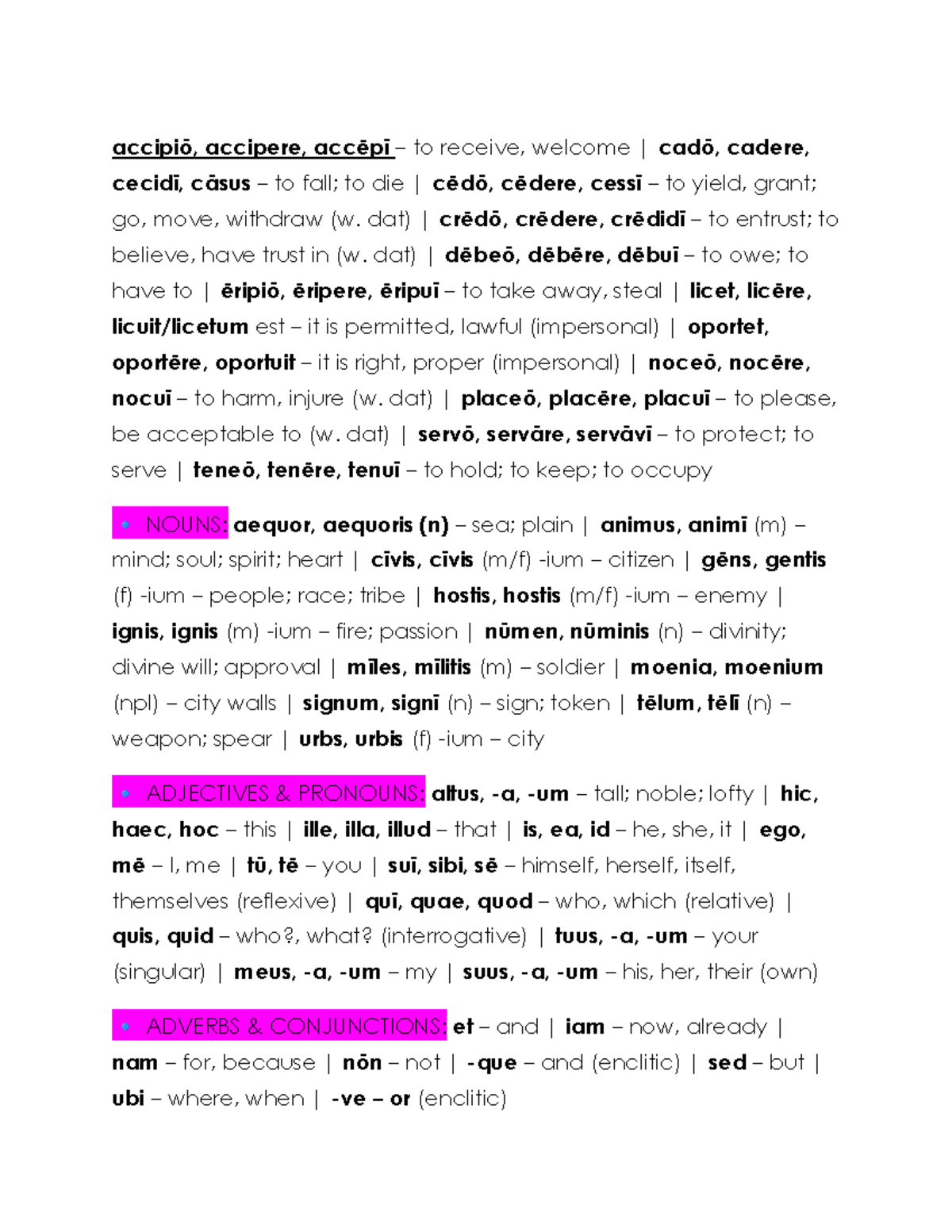 Latin Vocabulary Study Guide: Verbs, Nouns, Adjectives, and More - Studocu