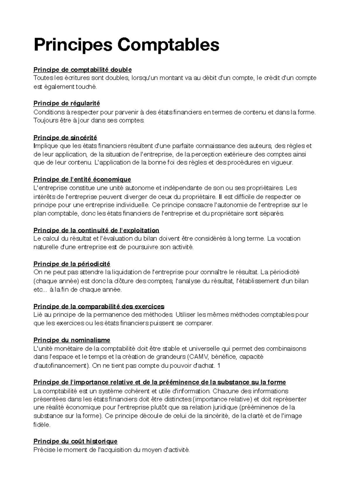 Principes de Comptabilité : Fondamentaux Essentiels à Connaître - Studocu
