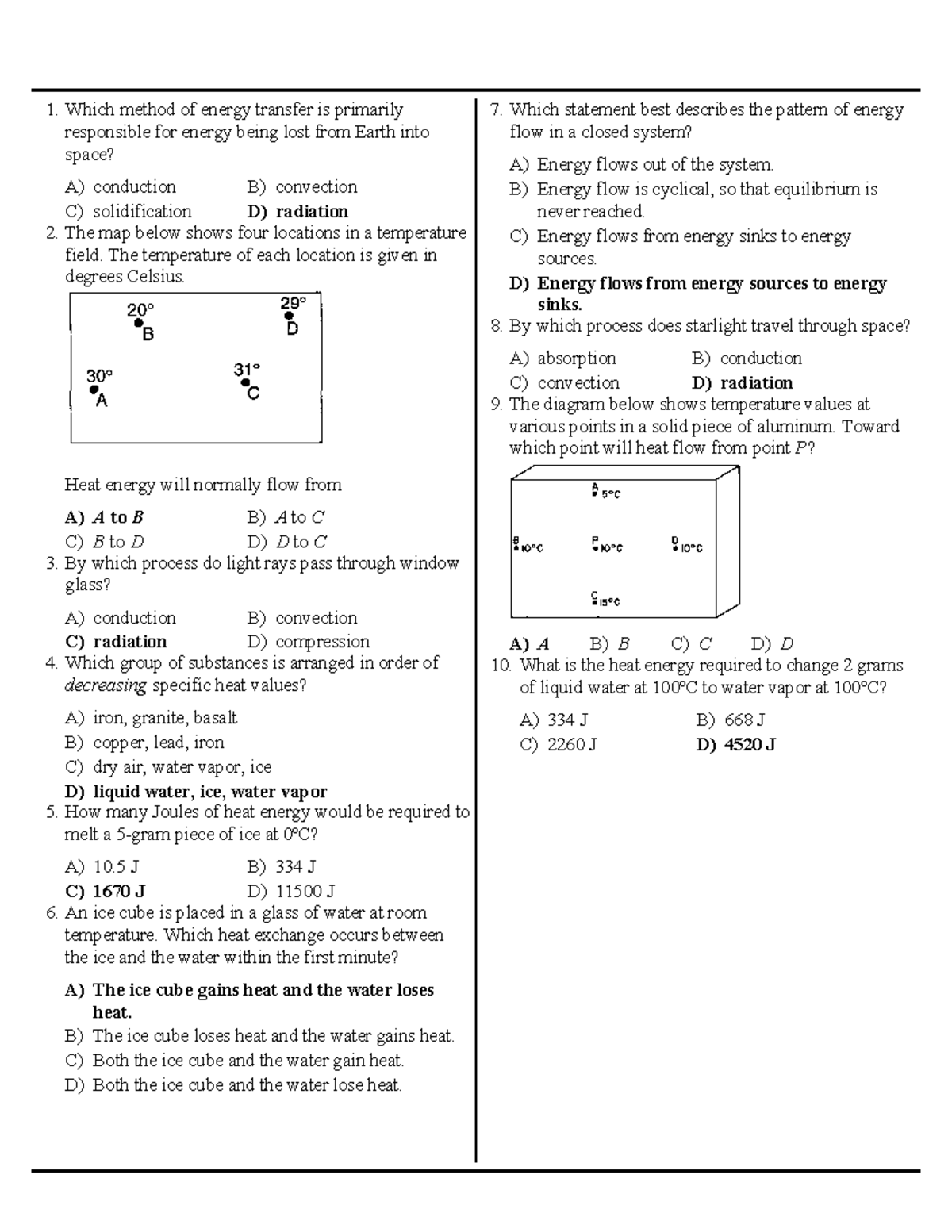 3 specific heat and heat transfers answers - A) conduction B ...