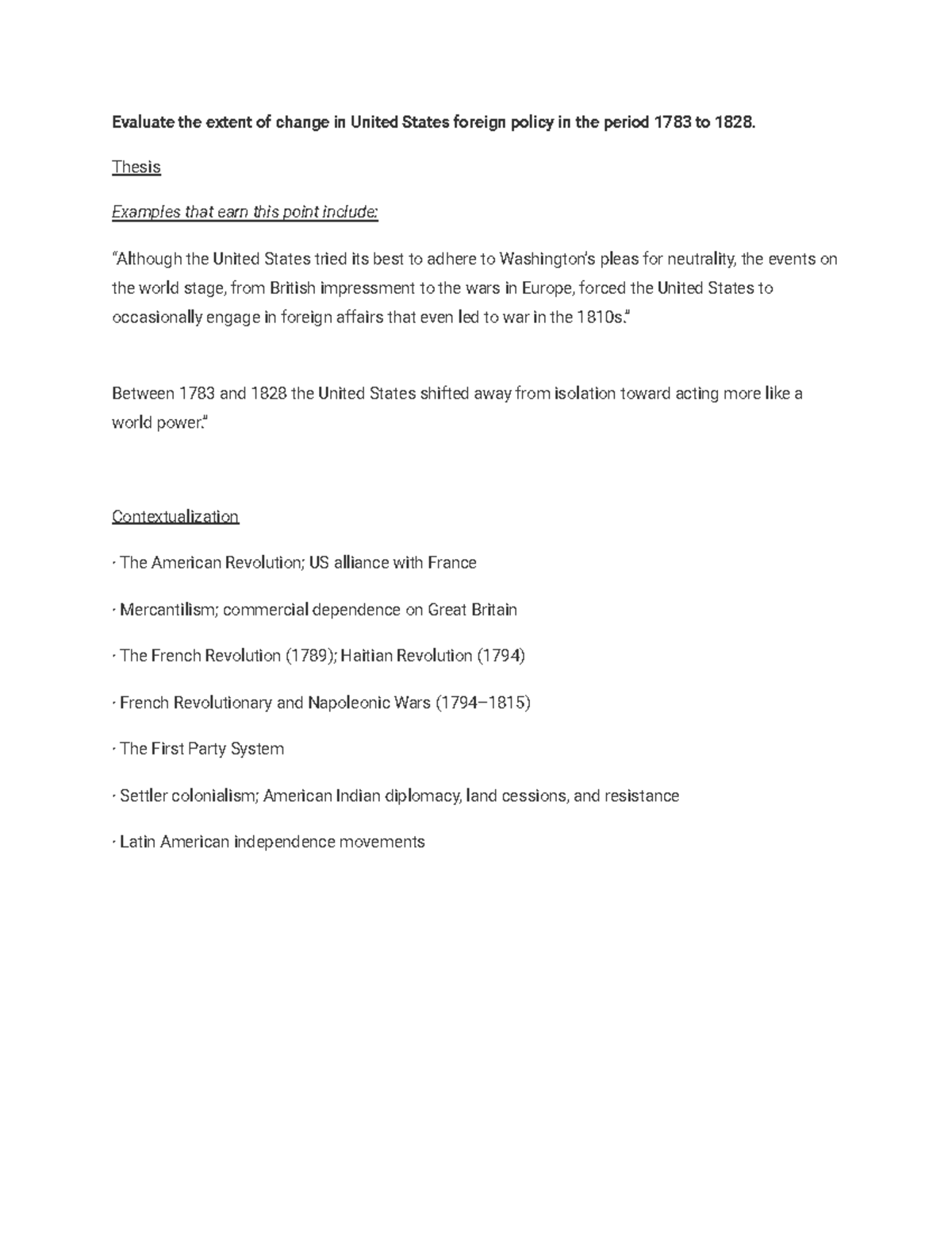 2B DBQ Outline: Shifts in US Foreign Policy (1783-1828) - Studocu