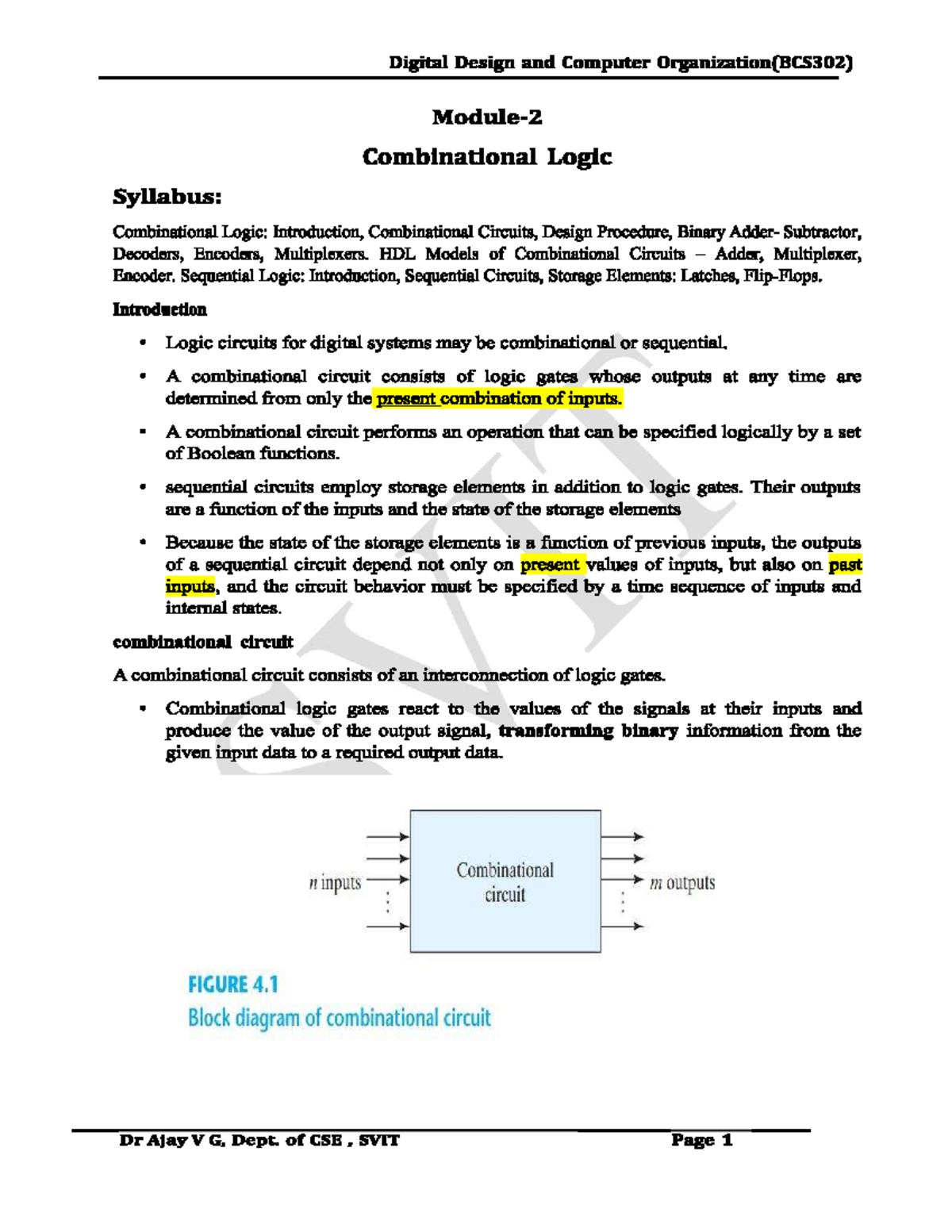 Digital Design and Computer Organization (BCS302) Combinational Logic Overview - Studocu