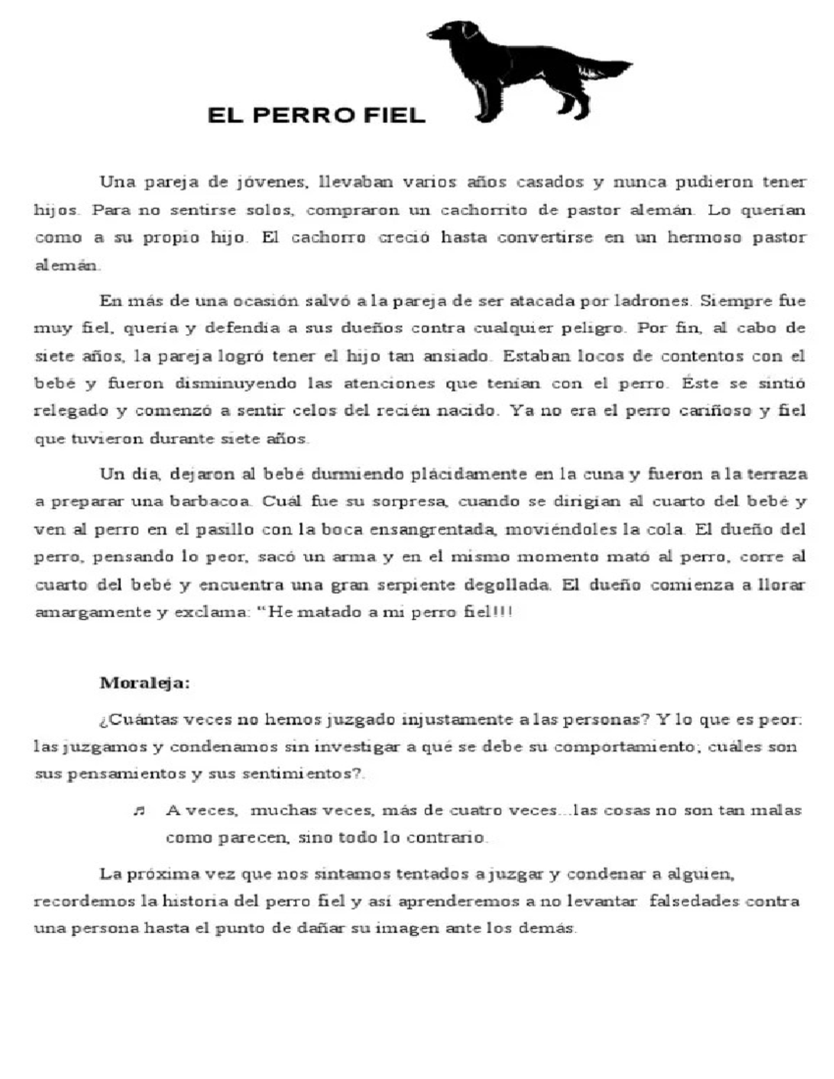 Cuento de Valores: El Perro Fiel y la Importancia de la Confianza - Studocu