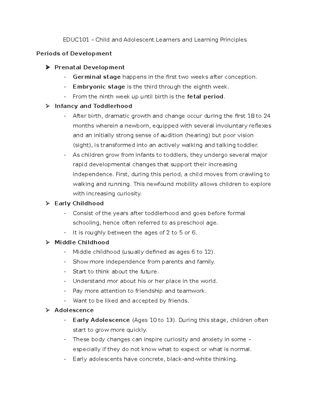 EDUC101 – Periods of Development: Stages from Infancy to Adulthood ...