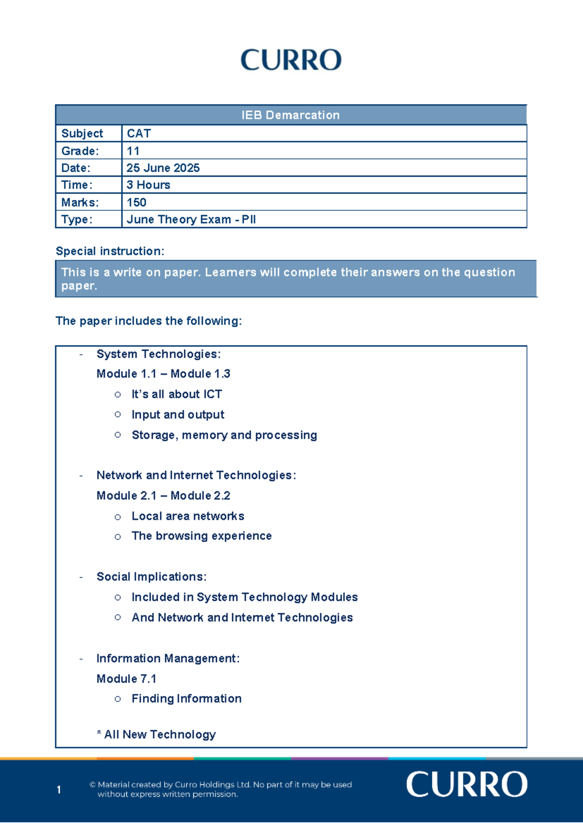 IEB CAT 11 June 2025 Theory Exam: System & Network Tech - Studocu
