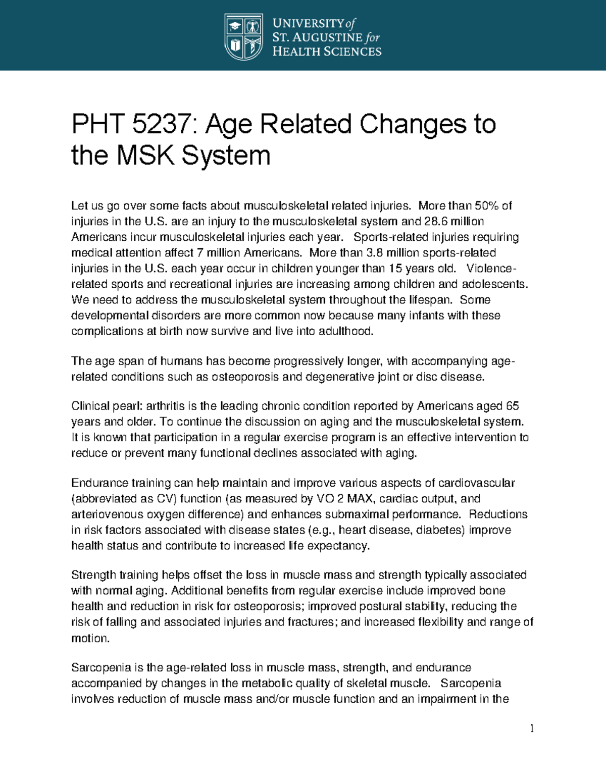 PHT 5237: Age-Related Changes in the Musculoskeletal System - Studocu