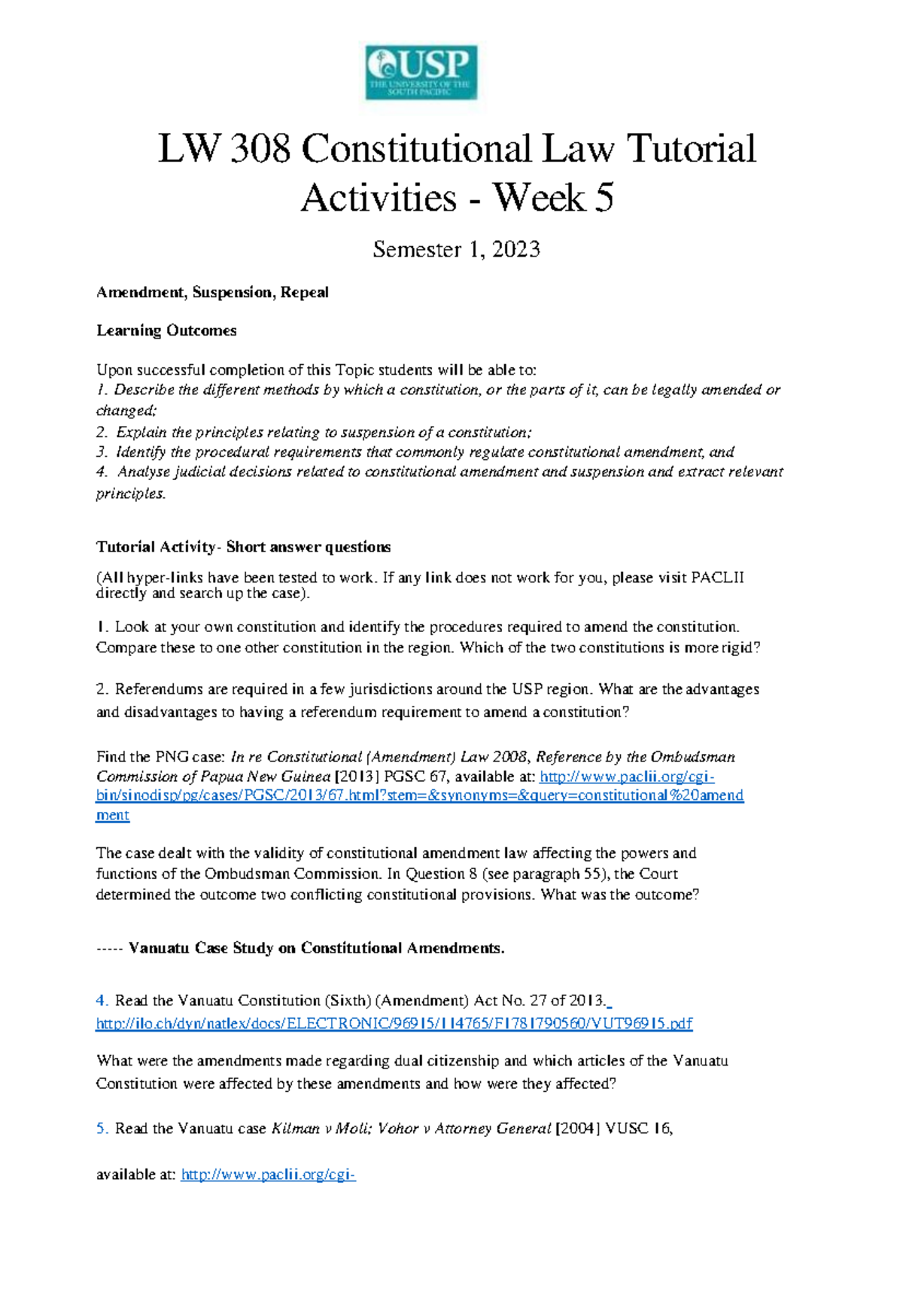Topic 5 Tutorial Forum Questions LW308 2023 - LW 308 Constitutional Law ...
