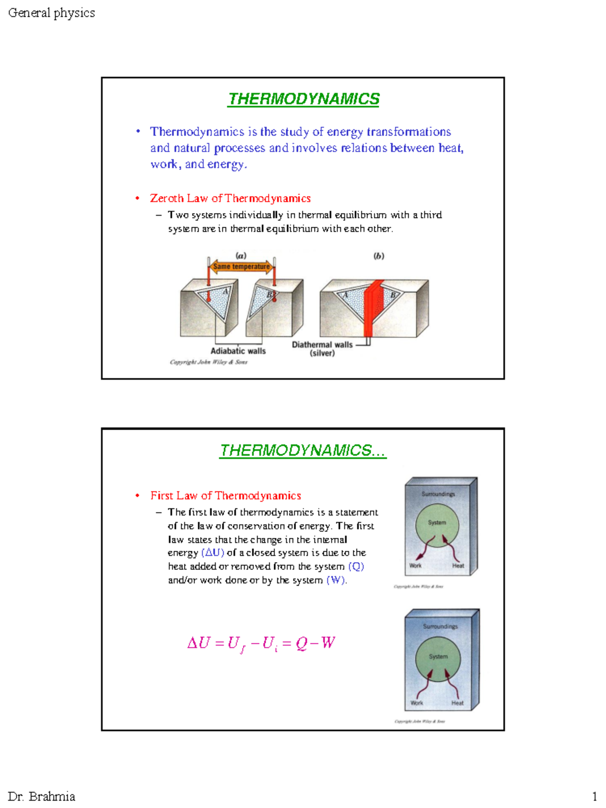 General Physics (PHYS101) Lecture Notes on Thermodynamics - Studocu
