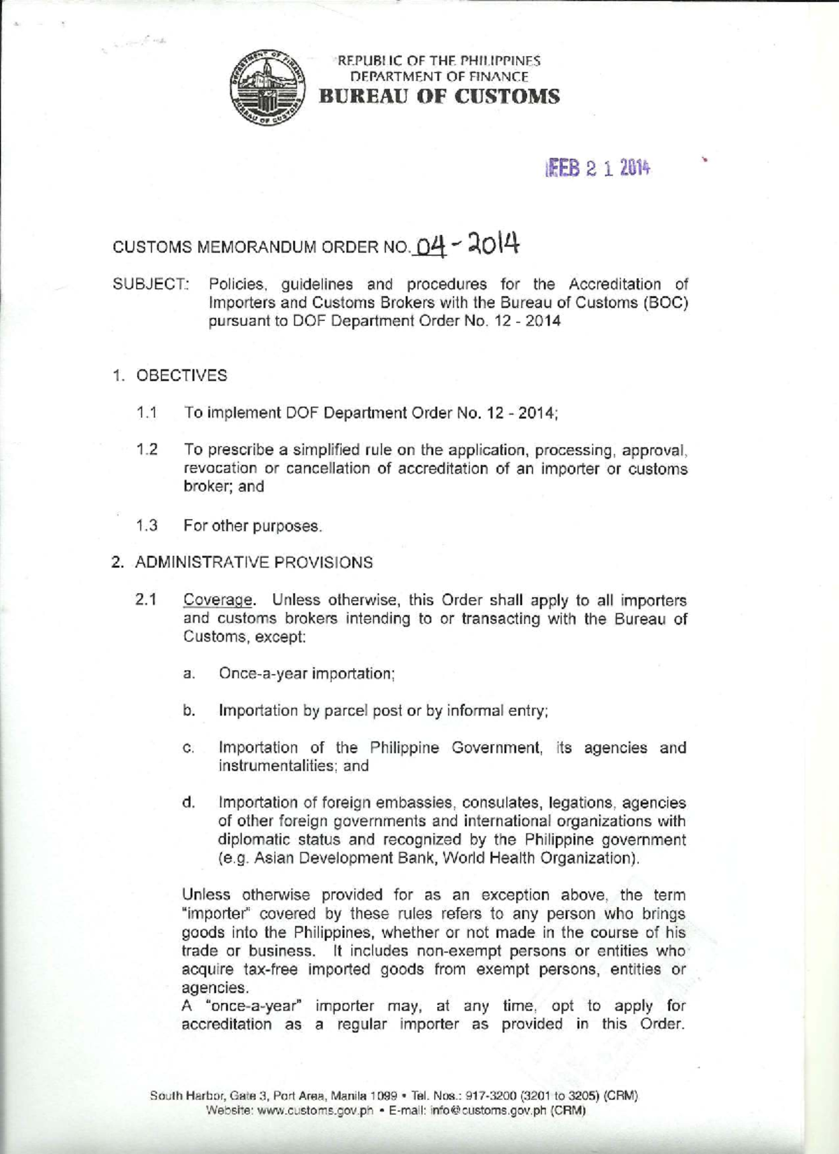 CMO 4-2014: Guidelines for Importer & Customs Broker Accreditation ...