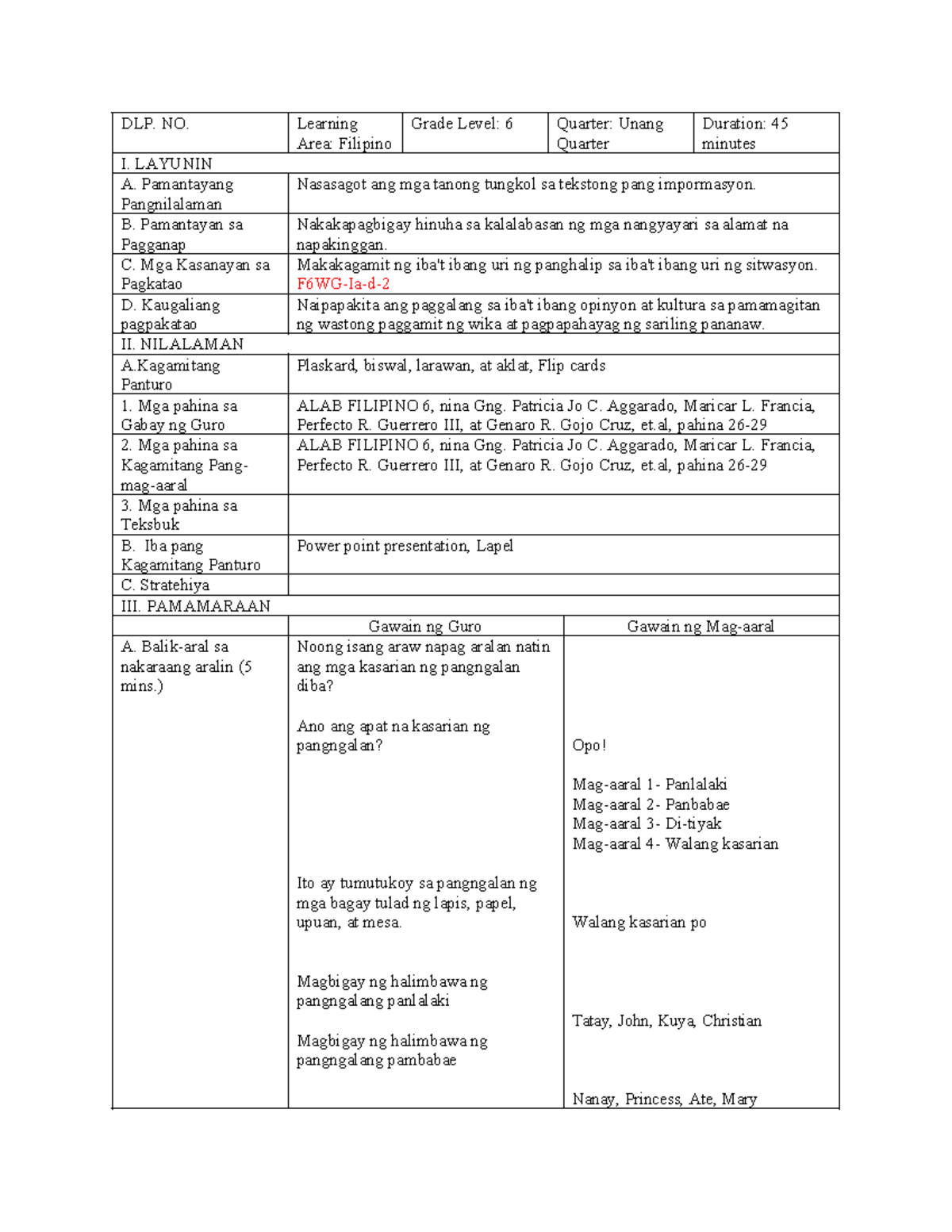 Filipino 6 DLP: Detailed Lesson Plan on Panghalip - Studocu