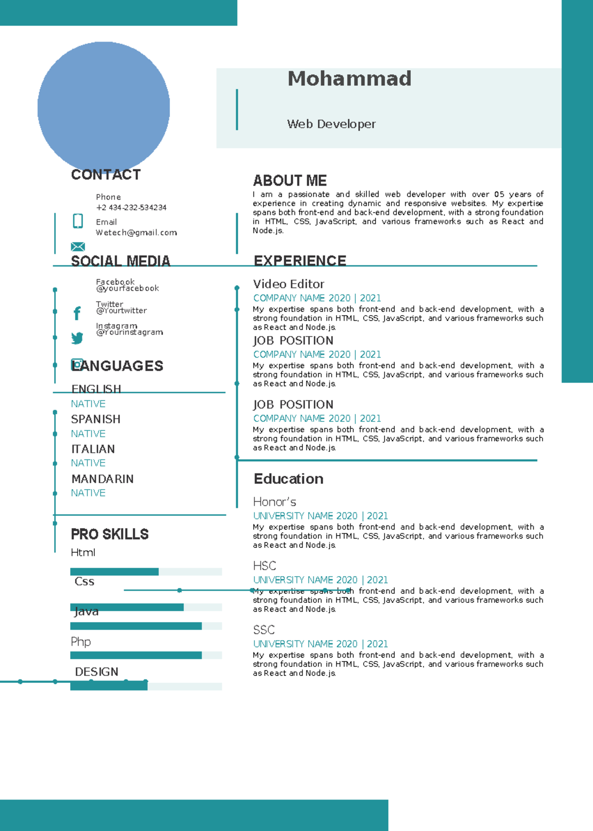CV Template 04 - Web Developer Profile with Skills & Experience - Studocu