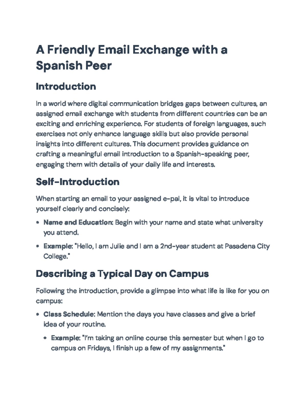Email Exchange Exercise: Engaging with a Spanish Peer (Language Study ...