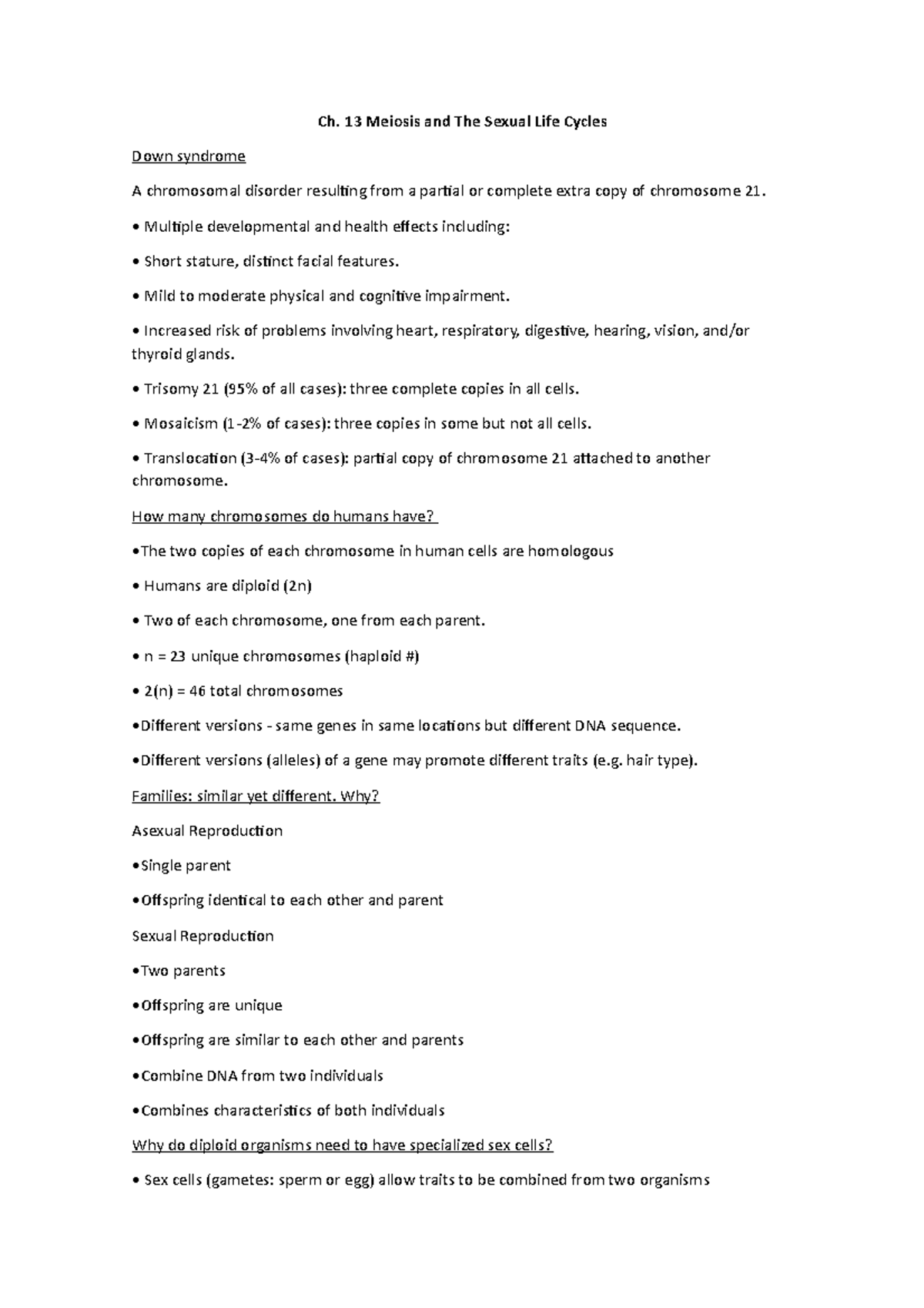 Chapter 13 - Meiosis and sexual life cycles - Ch. 13 Meiosis and The ...