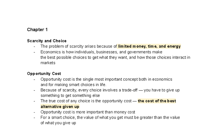 Microeconomics - Chapter 1: Scarcity, Choice, and Opportunity Cost ...