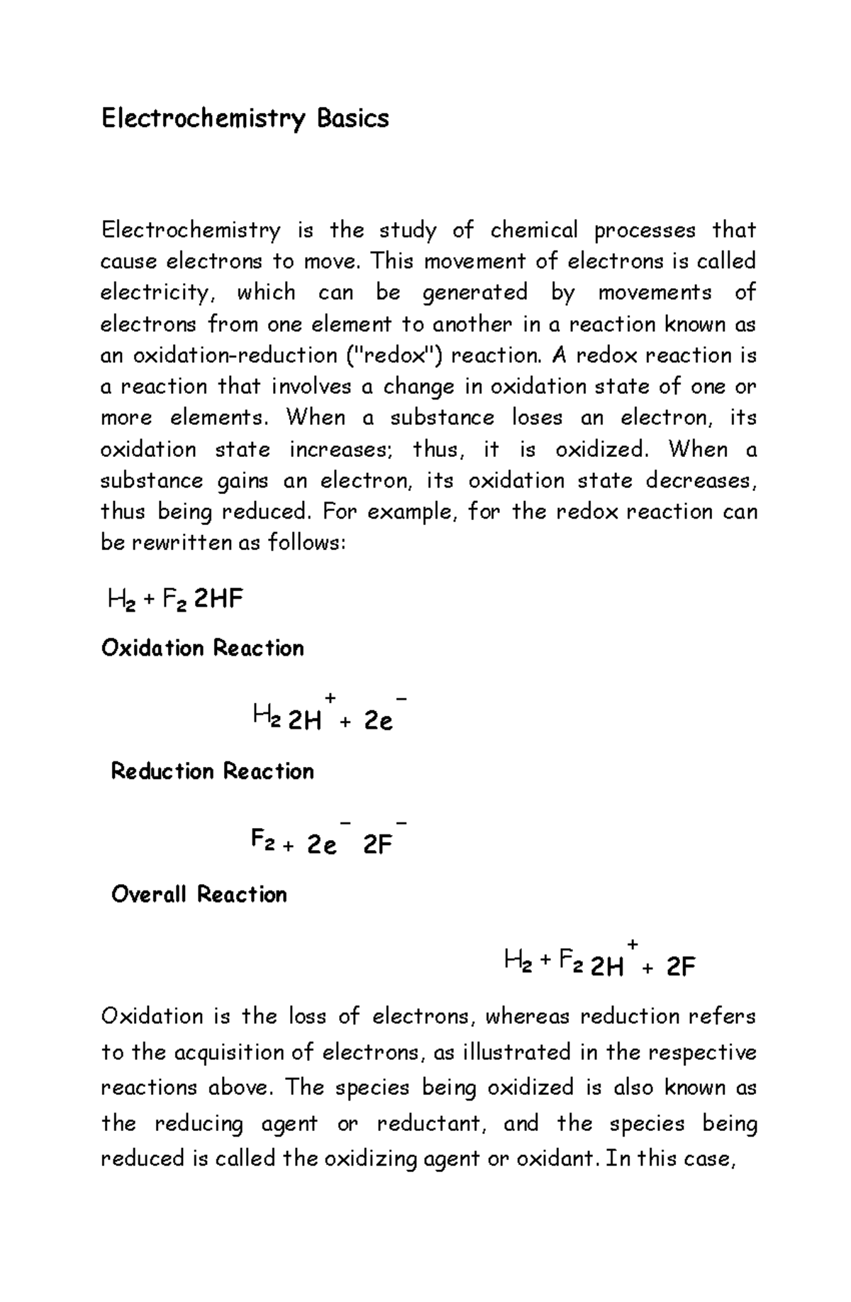Electrochemistry Basics - Electrochemistry Basics Electrochemistry is ...