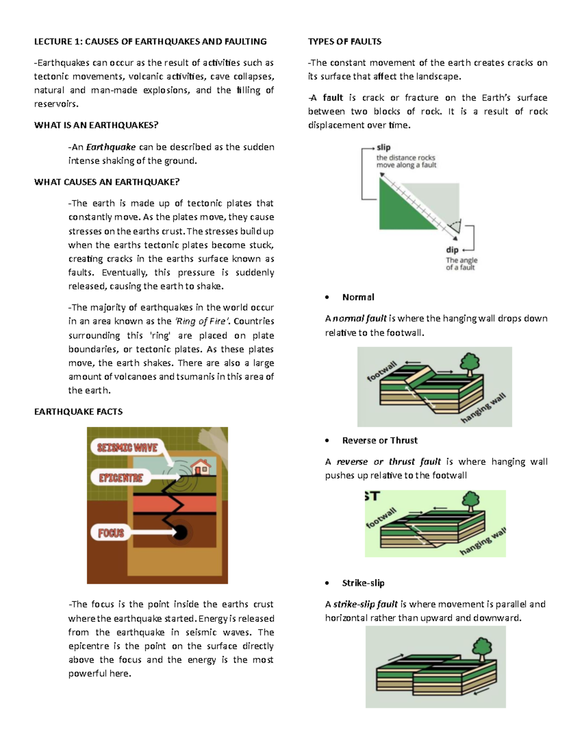 EE- Midterm Lecture Notes: Causes of Earthquakes & Fault Types - Studocu