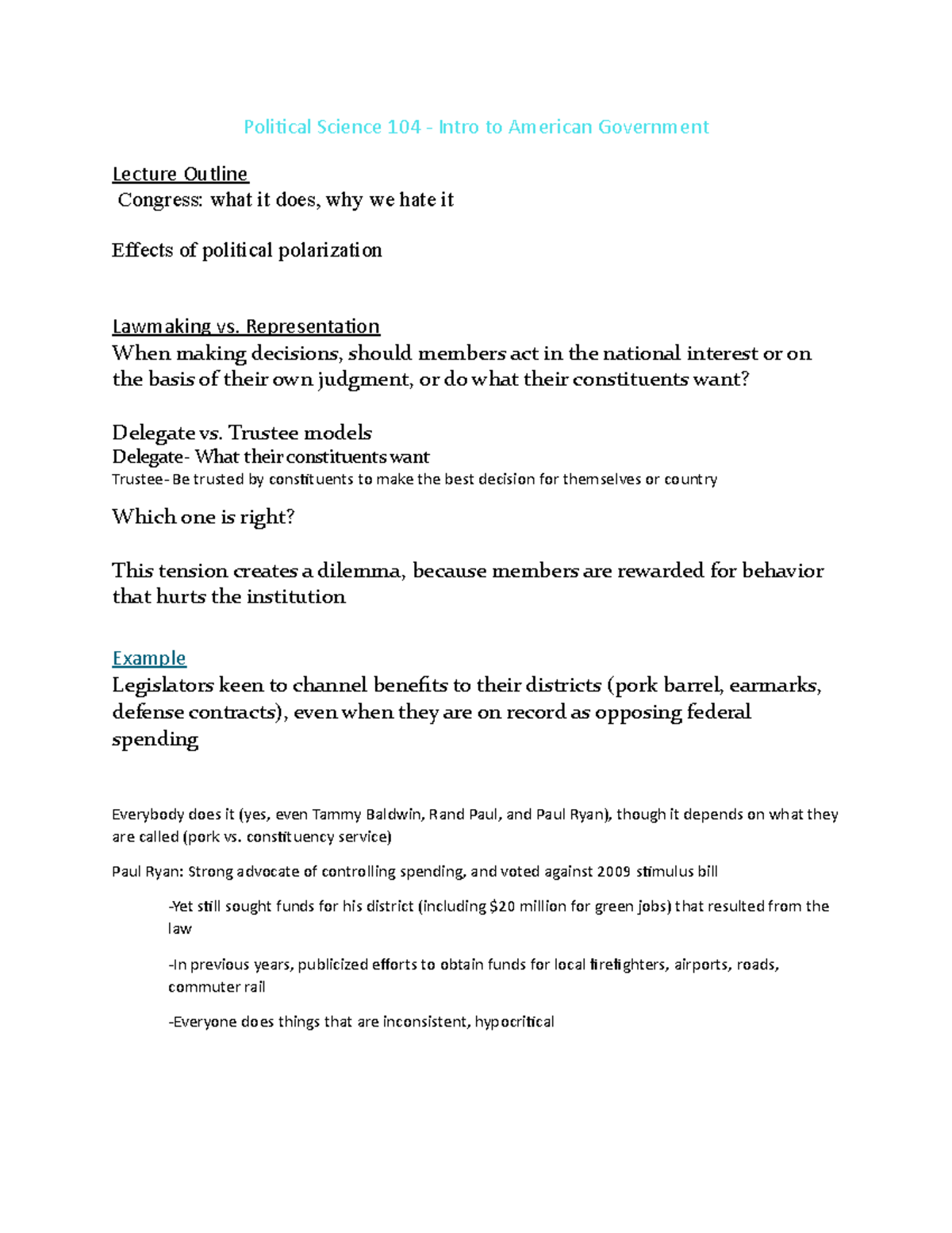 Lecture+Outline+October+8 - Political Science 104 Intro to American ...