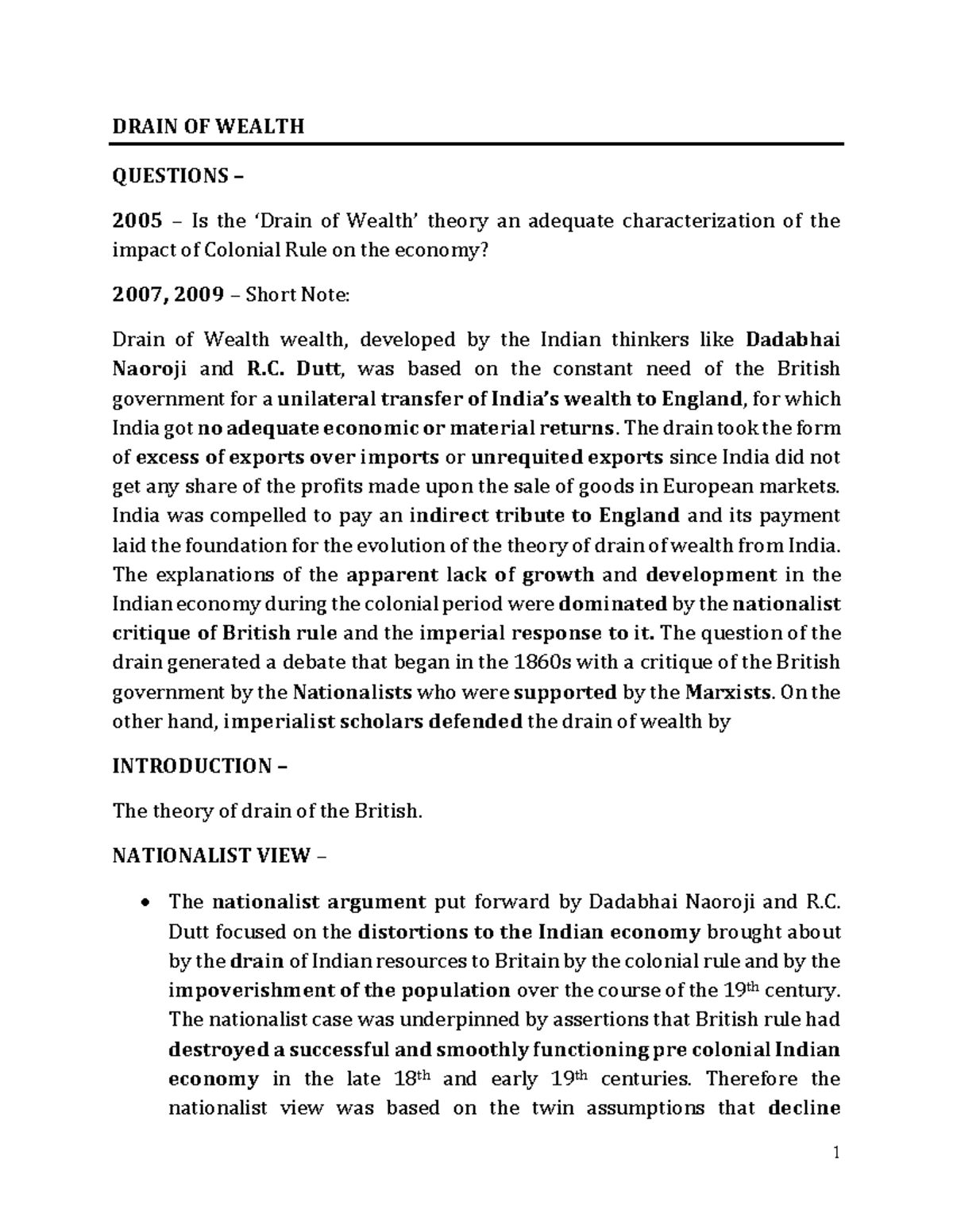 Drain of Wealth: Economic Impact of Colonial Rule in India (HIST 101 ...