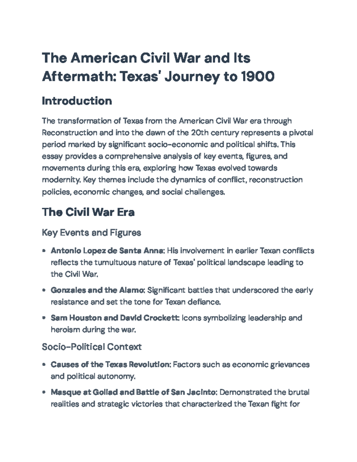 Texas Transformation Post-Civil War to 1900: HIST 2310 Exam Review ...