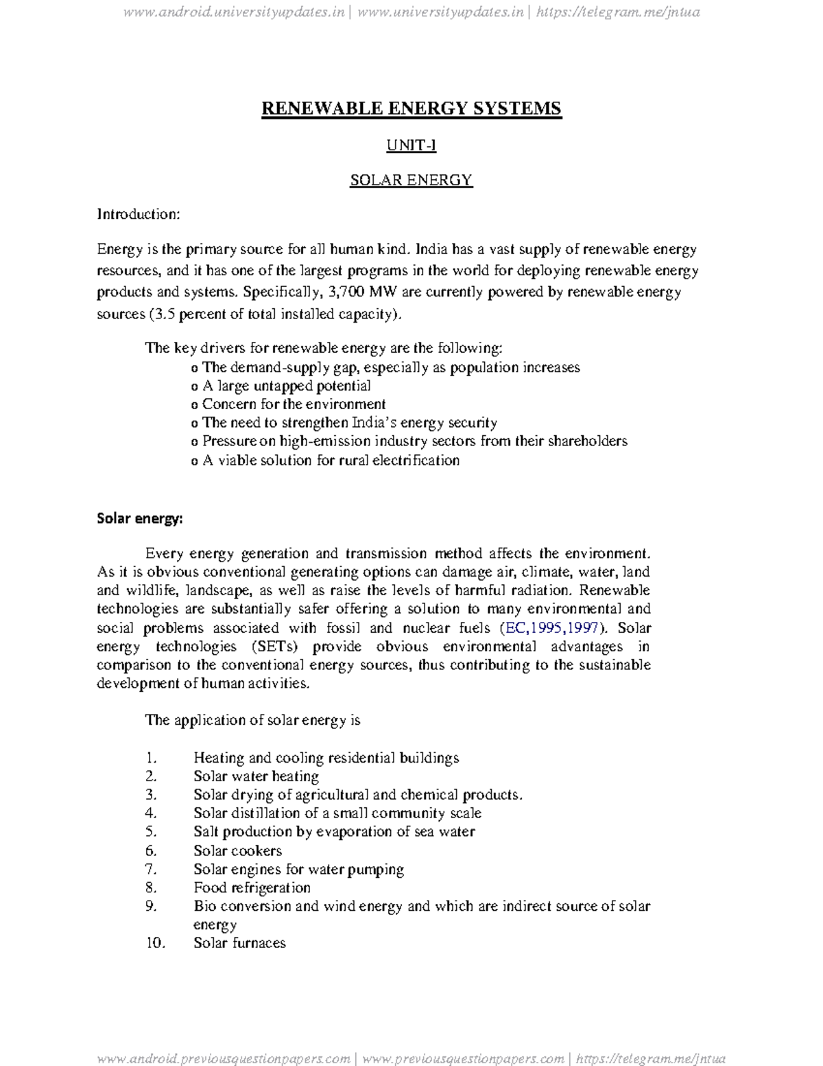 Jntua Renewable Energy Systems Lecture Notes - R20 - Studocu