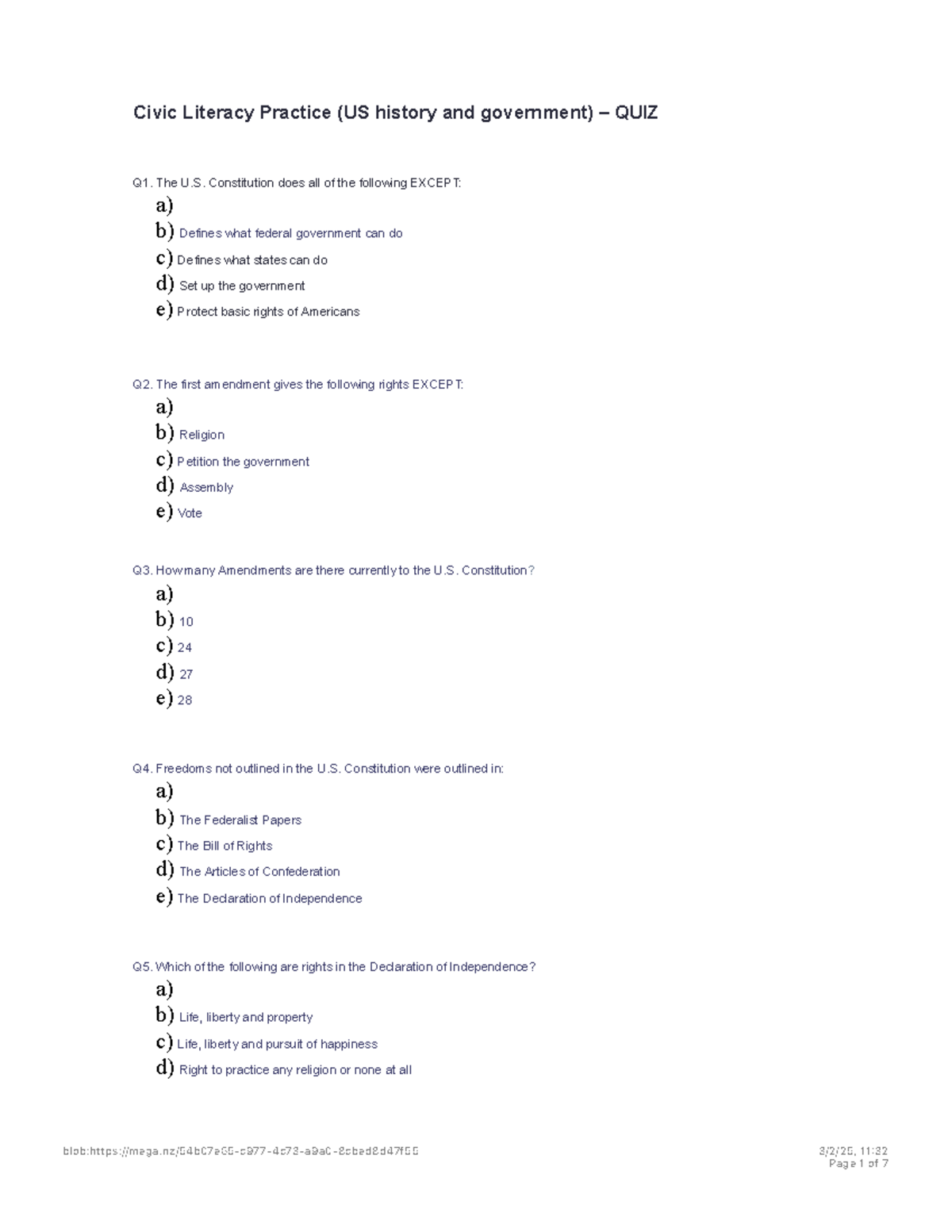 FCLE 3 - Civic Literacy Practice Quiz: U.S. History & Government - Studocu