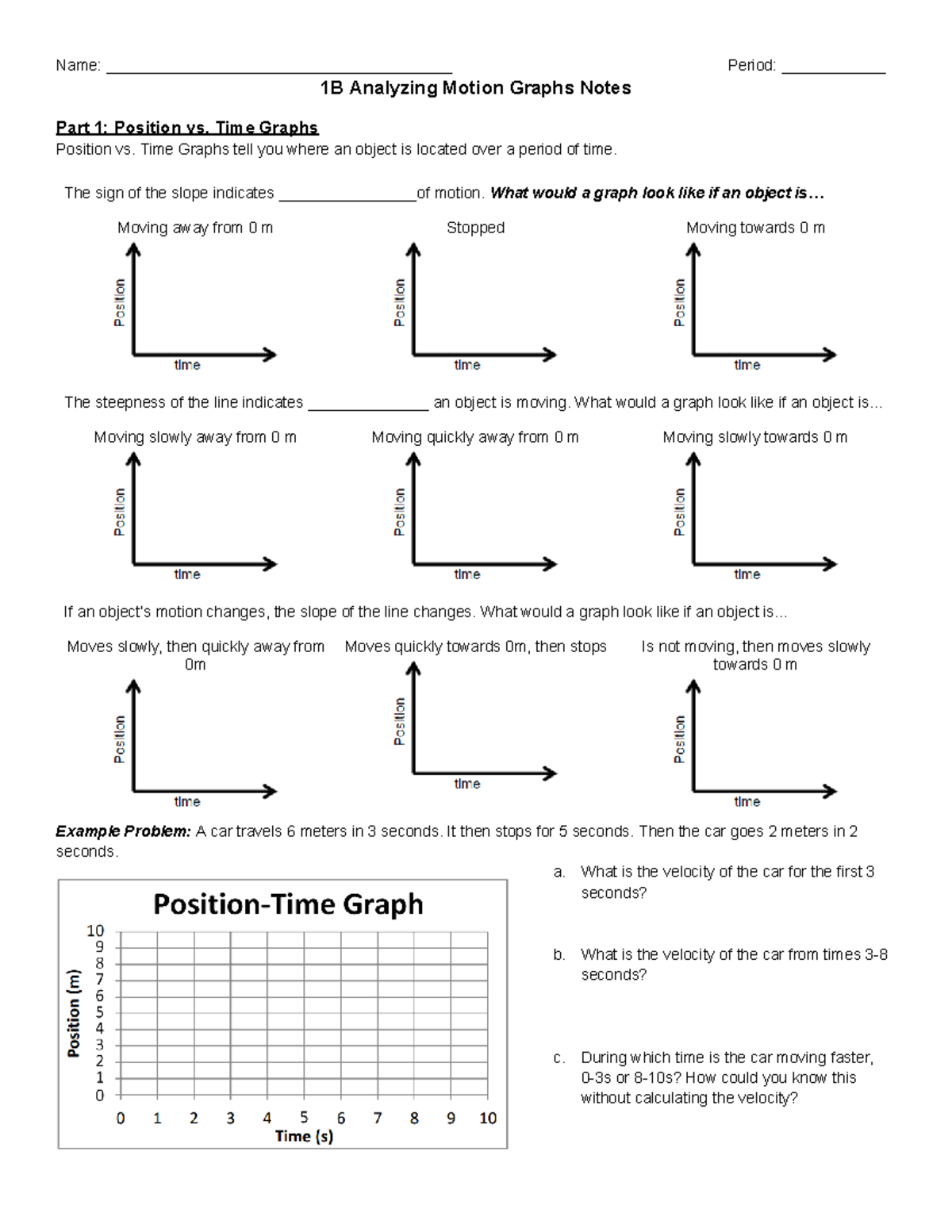1B Analyzing Motion Graphs: Position & Velocity vs. Time Notes - Studocu