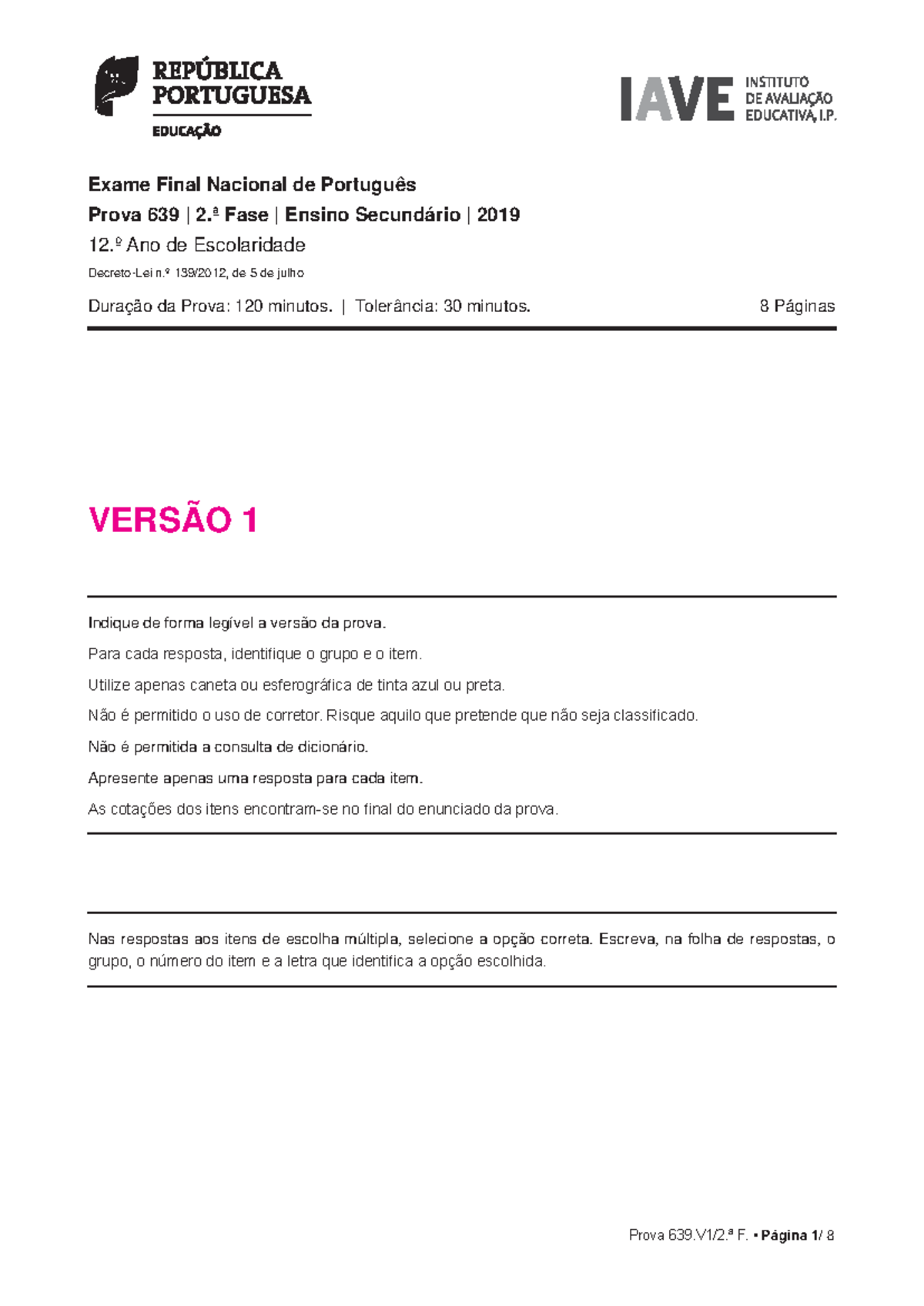 Exame Final Nacional de Português 2019 - 2ª Fase - Studocu