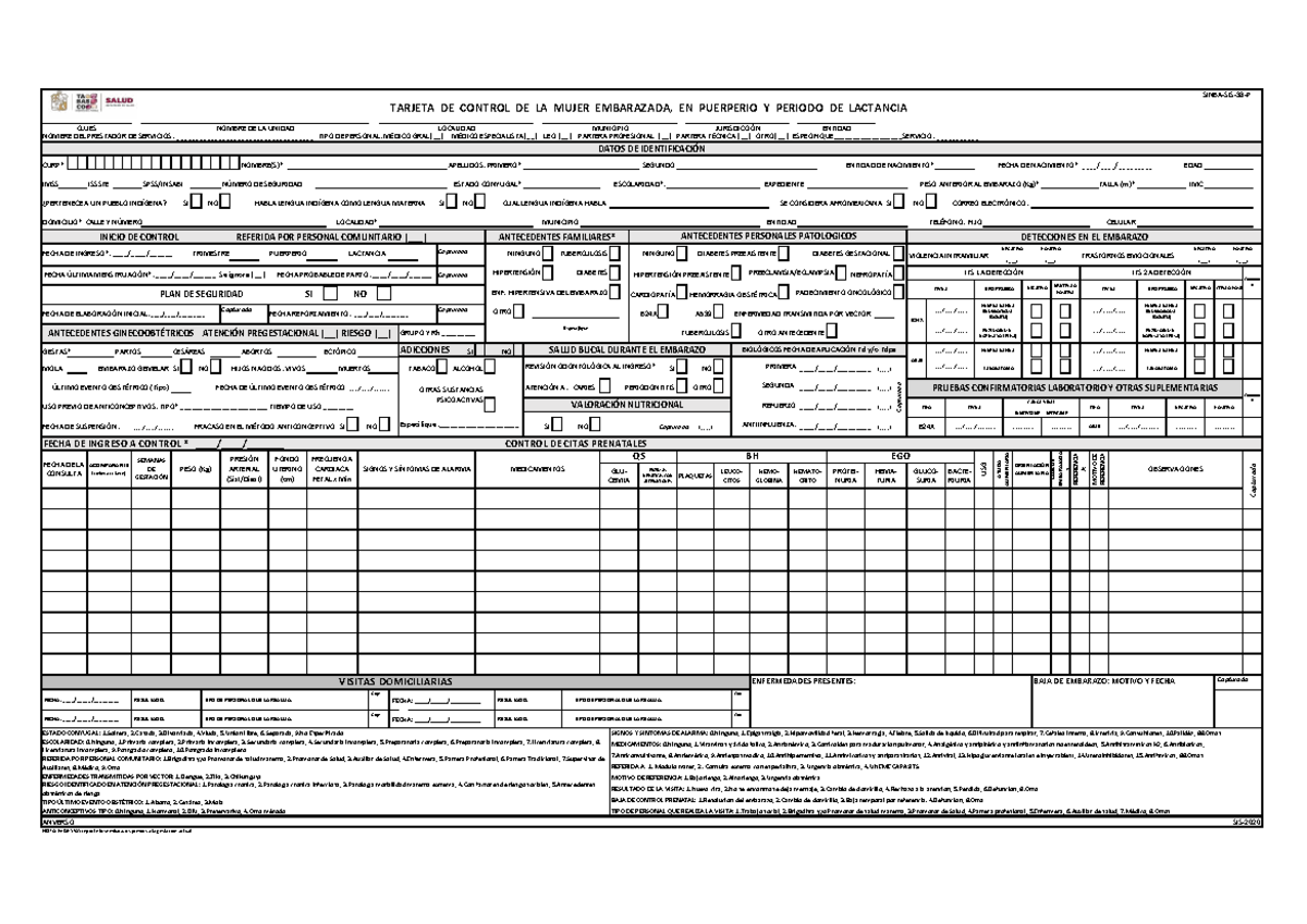 SINBA-SIS-38-P: Tarjeta de Control para Embarazo y Puerperio - Studocu