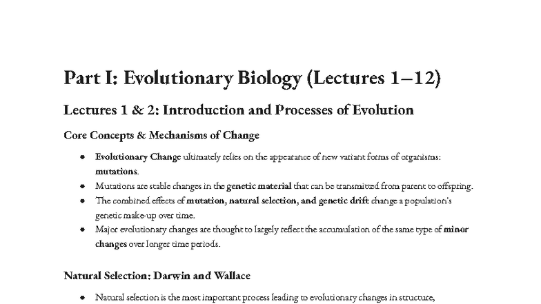 BIO120 - Evolutionary Biology: Key Concepts and Mechanisms - Studocu