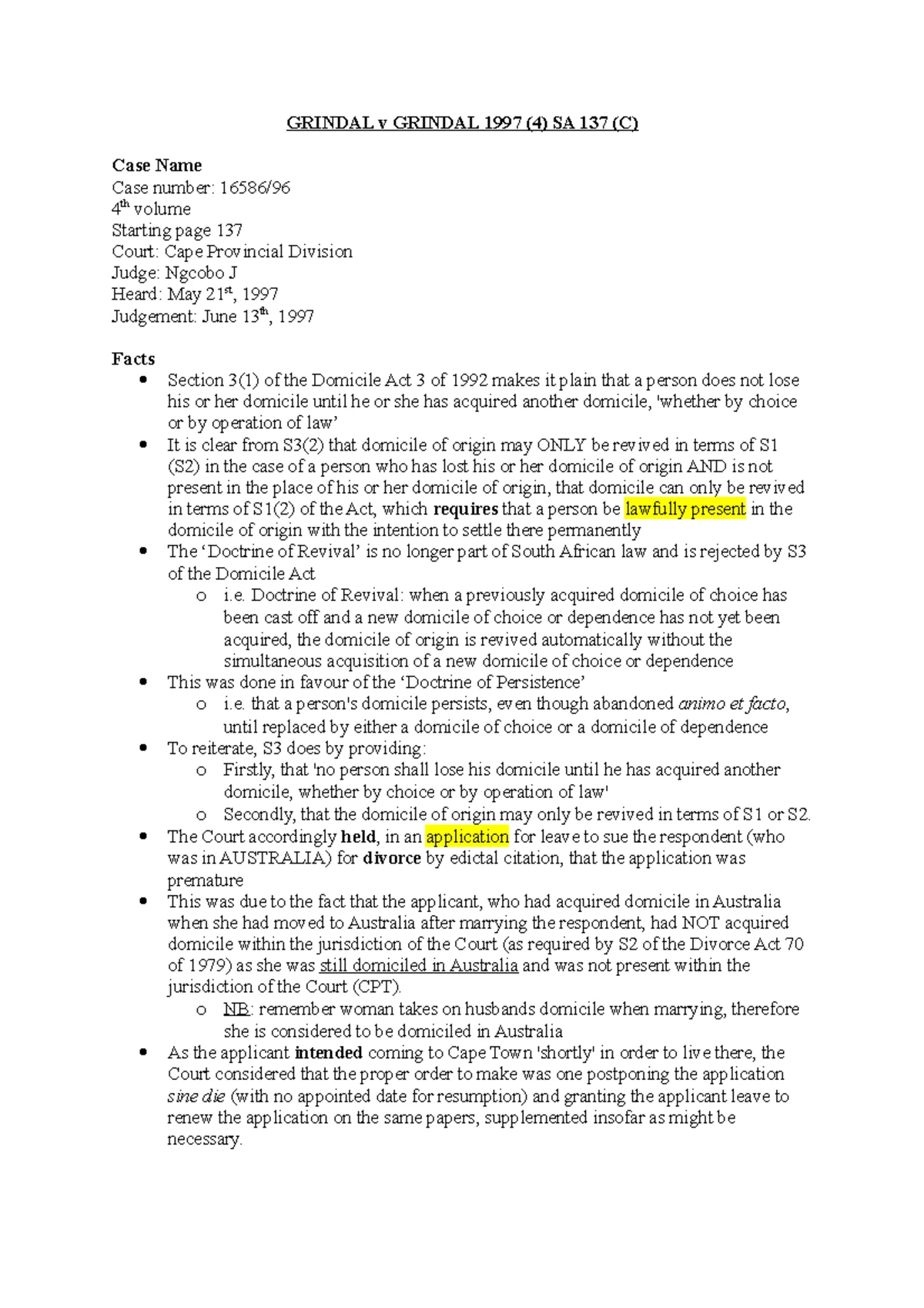 Mthembu v Letsela Case Summary - Mthembu v Letsela and Another 2000 (3 ...