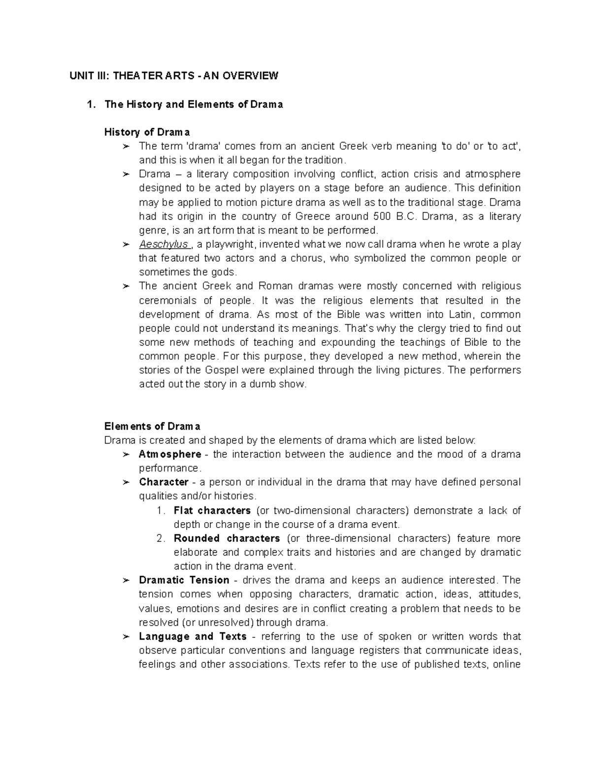 THEA 101: Overview of Theater Arts and the History of Drama - Studocu