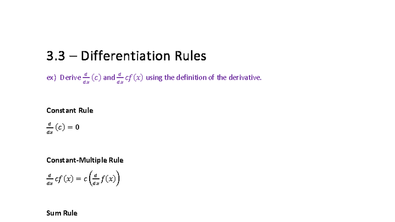 Differentiation Rules and Techniques - MAT101 Notes - Studocu