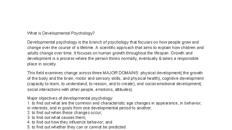 DEV Psych Compre: Understanding Lifespan Developmental Psychology - Studocu