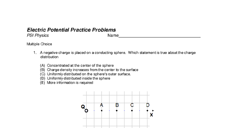 Electric Potential Practice Problems PSI Physics - MCQ Review - Studocu