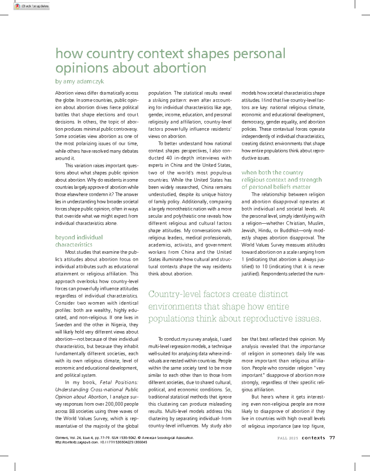 Adamczyk 2025: The Impact of National Context on Abortion Views - Studocu